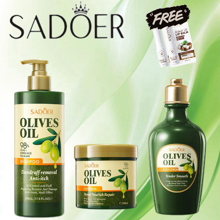 SADOER Olive Oil Hair Care Set - Anti-Dandruff Shampoo, Hair Mask & body lotion+ FREE Travel ...