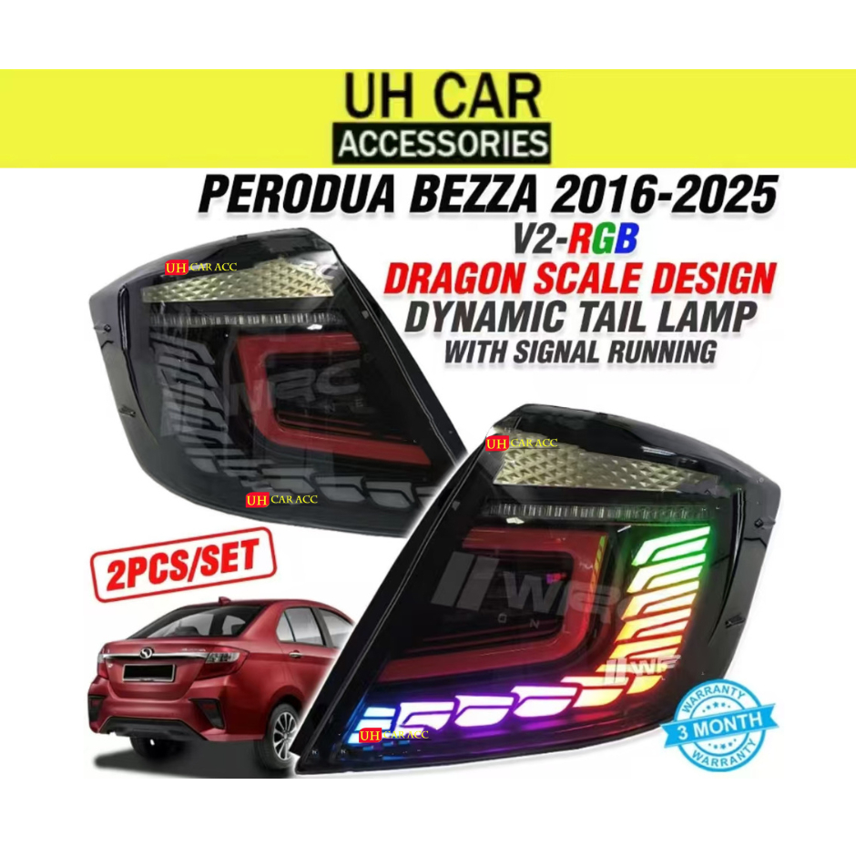 Perodua Bezza 2016 - 2025 V2-RGB Dragon Scale Design Dynamic Tail Lamp ...