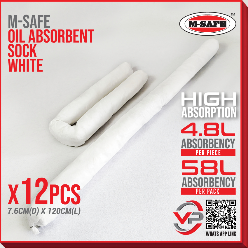 M-SAFE OIL ABSORBENT SOCK WHITE MODEL M-OS76120 HIGH ABSORPTION 58L ...