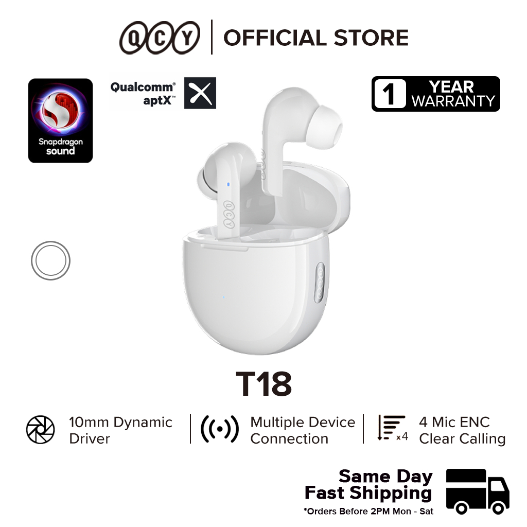 QCY T18 TWS Earbuds Bluetooth 5.3 With Low Latency LC3 Codec Multi-Device Connect & Qualcomm ...