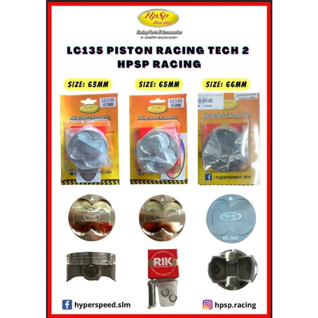 PISTON FORGED RACING TECH 2 SET LC135 HPSP RACING 63MM/65MM/66MM 58MM Y15 Y16 R15 NVX | Shopee ...