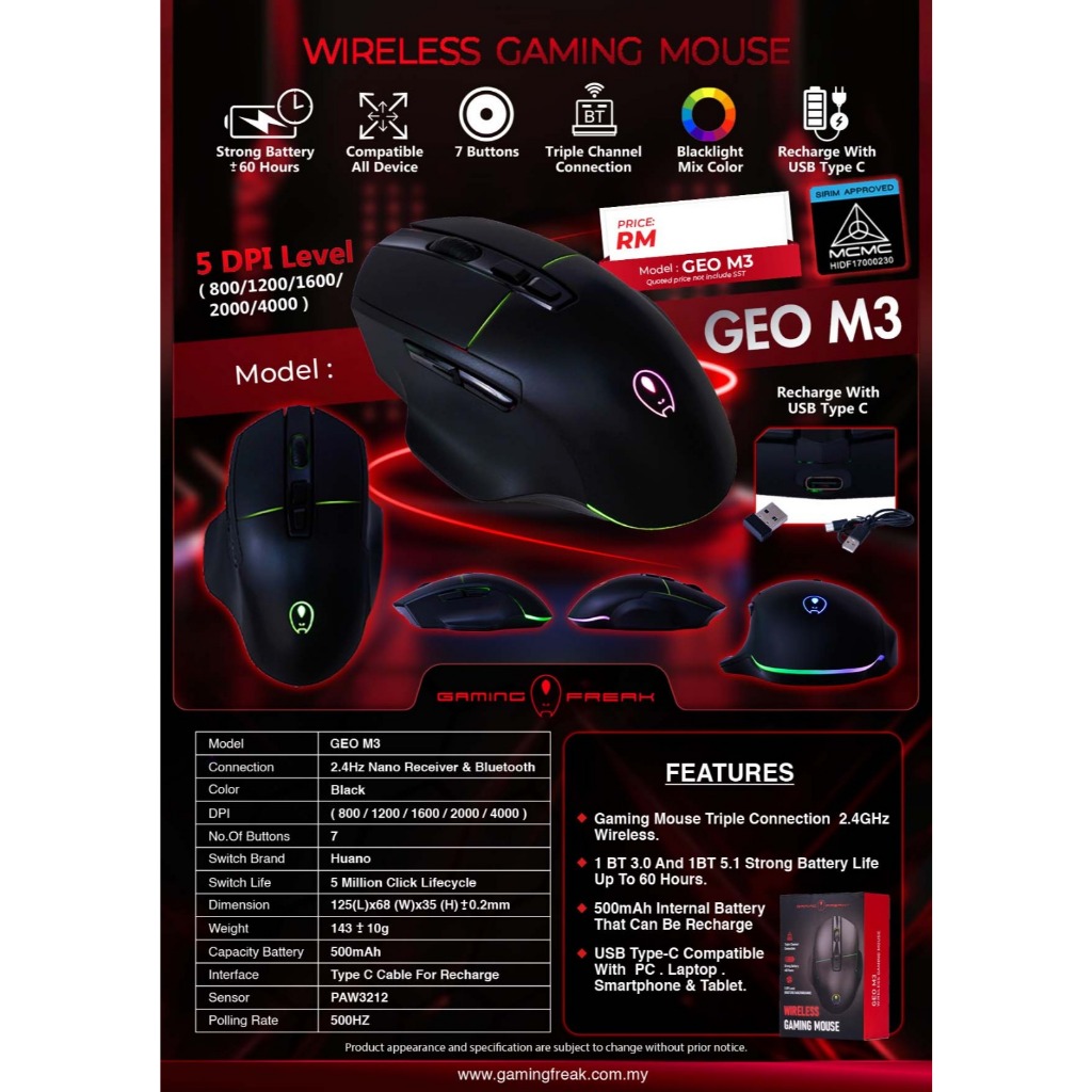 GAMING FREAK GEO M3 WIRELESS GAMING MOUSE DUAL MODE | Shopee Malaysia