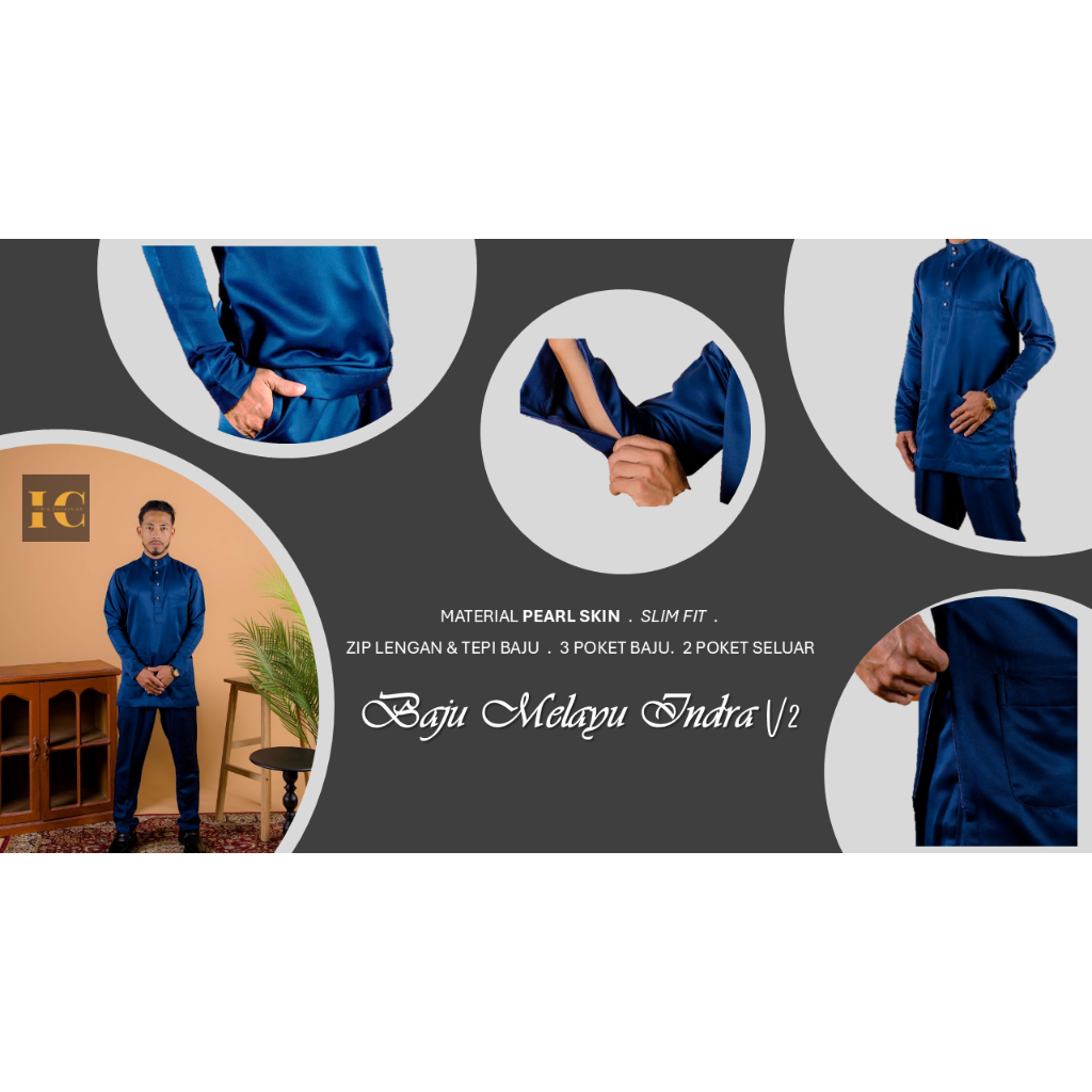 BAJU MELAYU INDRA V2 SLIM FIT INDRA COLLECTION CEKAK MUSANG 3 POKET ZIP ...