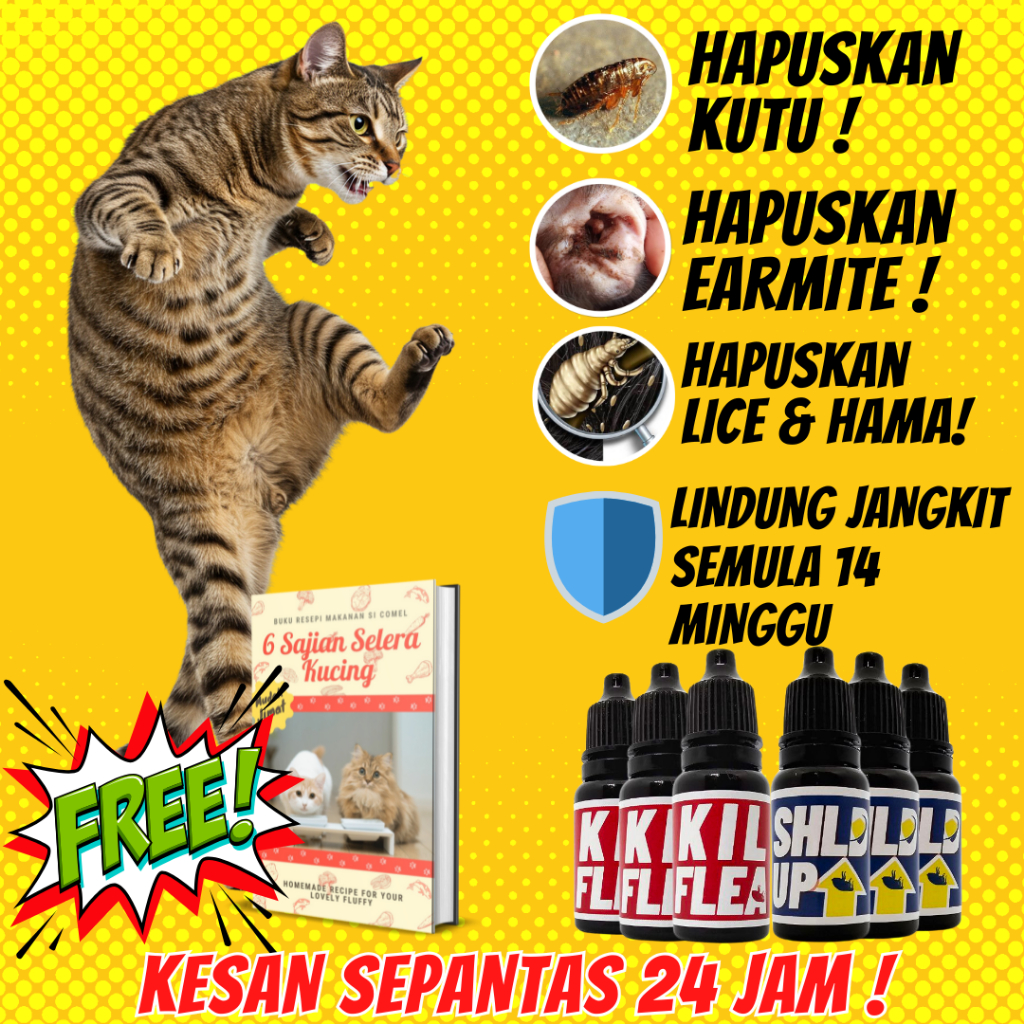 Direct HQ 🔴KilFlea Combo🔵 🔥UBAT HAPUS🔥KUTU KUCING, EARMITE, LICE, HAMA ...