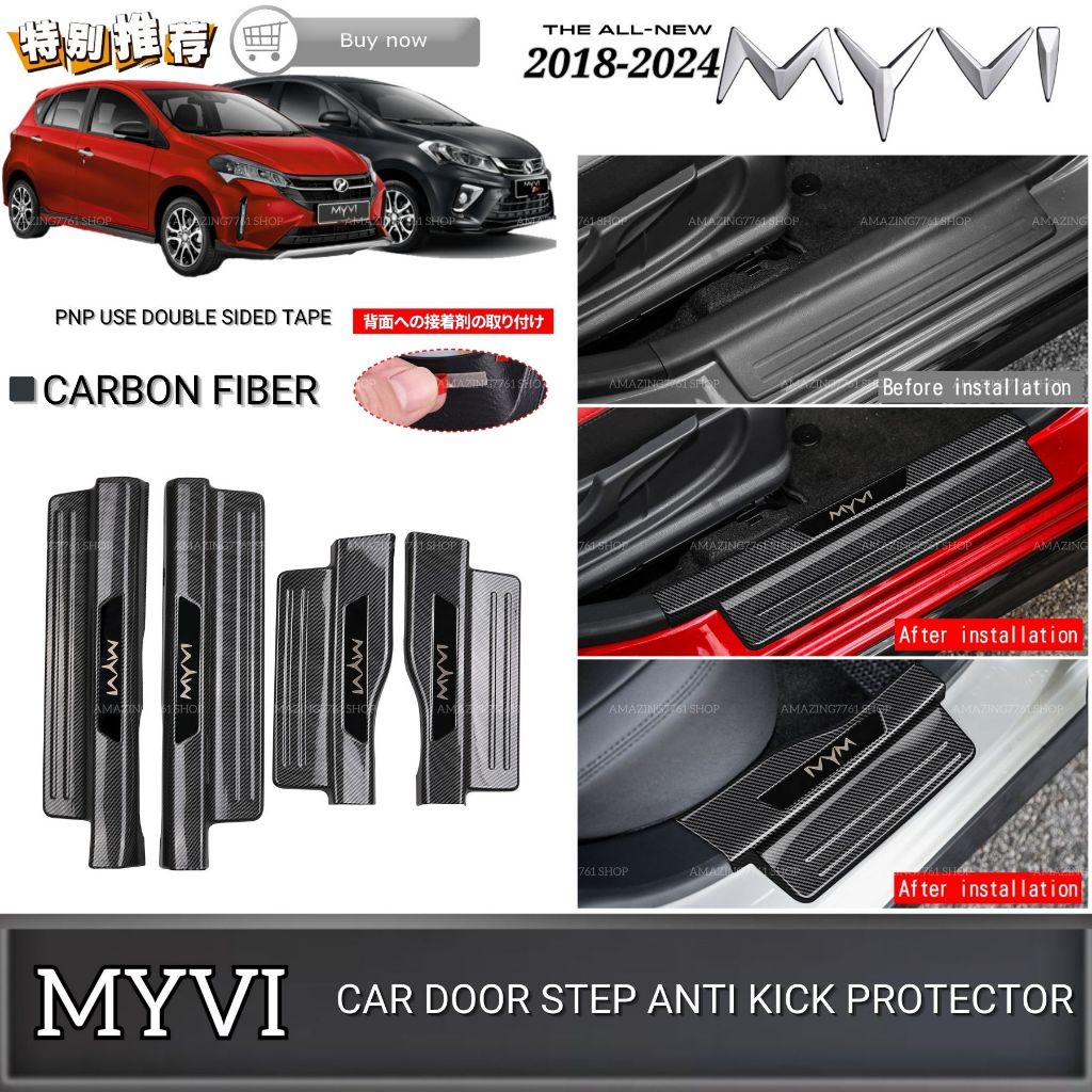 AMAZING PERODUA MYVI MG3 FL 2018-2025 CAR CARBON FIBER DOOR STEP ANTI ...