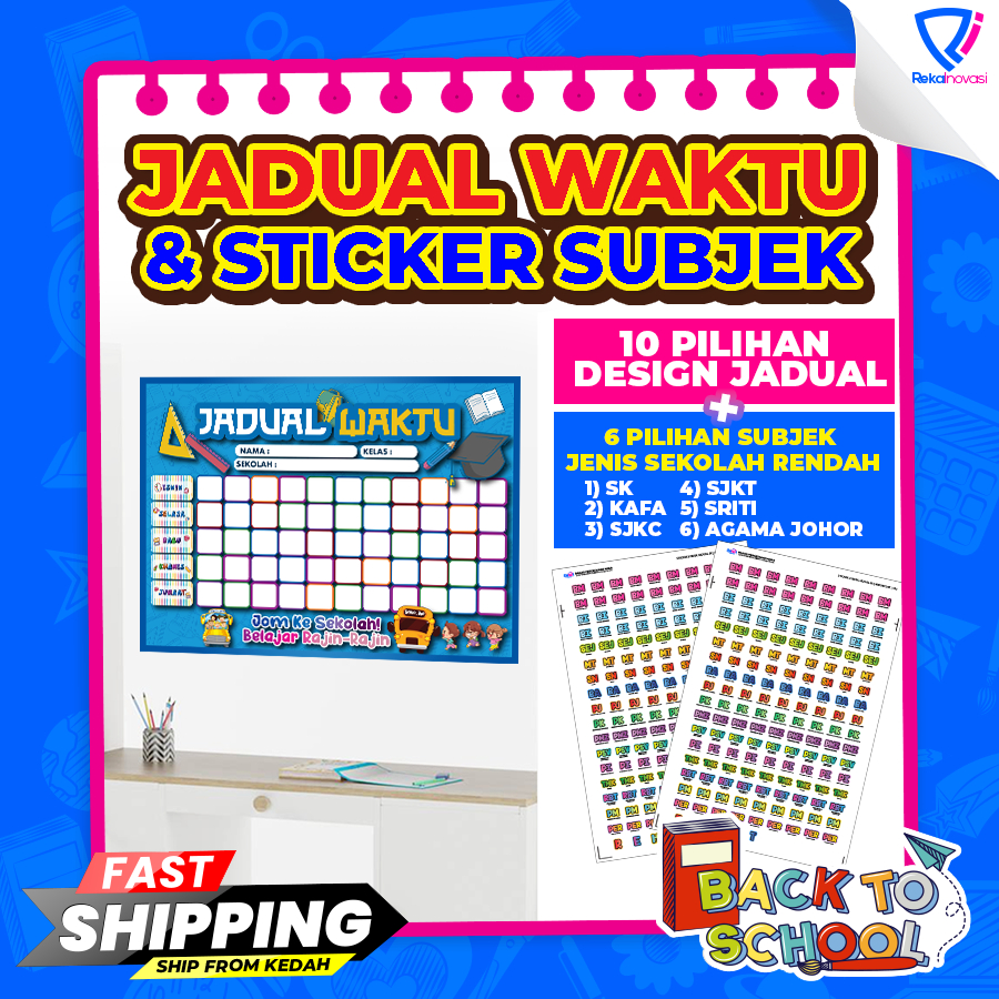 Jadual Waktu Kelas boleh ubah, Sticker Subjek 6 Jenis Sekolah Murid ...