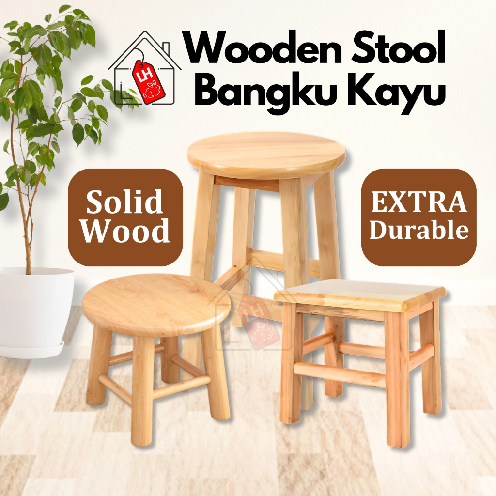 LH Thick Durable Solid Wooden Stool Chair Bangku Kayu Kerusi Kayu Small ...