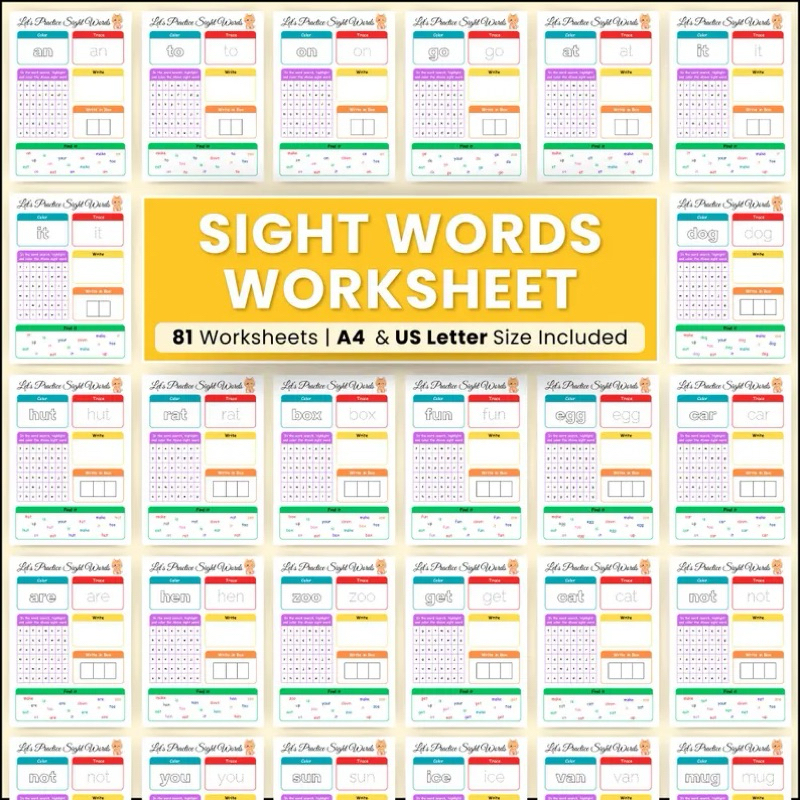 81 Printable Sight Words Worksheets - Fry First Hundred Sight Word Work ...