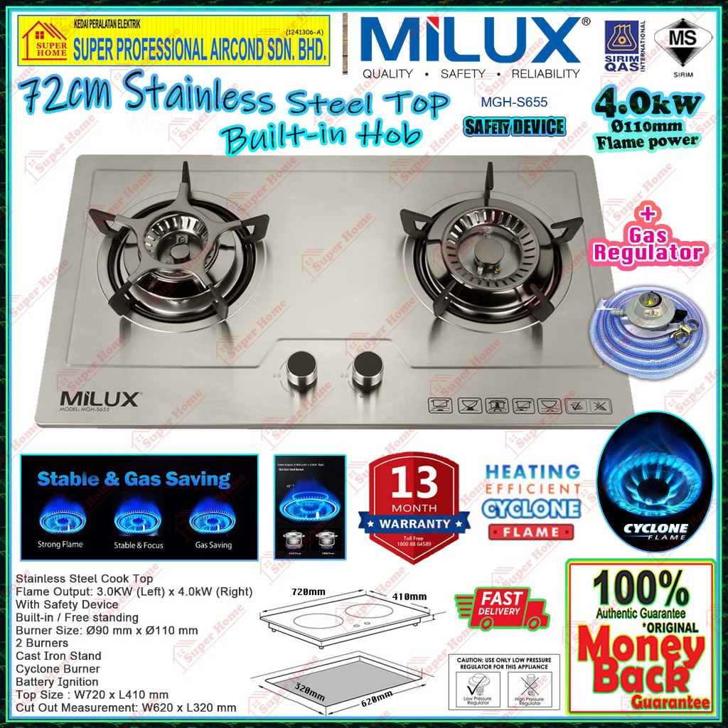 Milux Built-in Hob MGH-S655 Stainless Steel Body Cooker Hob with Safety ...