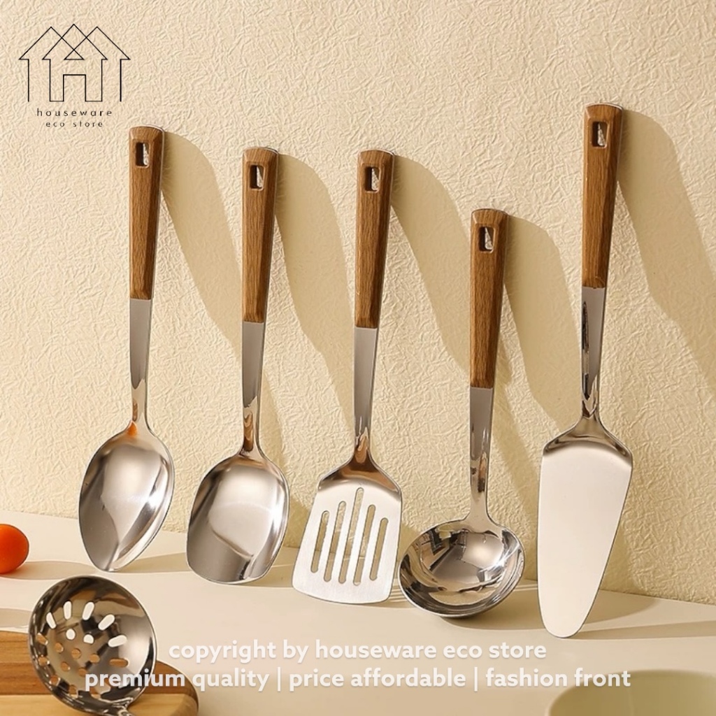 Stainless Steel Utensil Set wooden Kitchenware Turner ,Soup Ladle ...