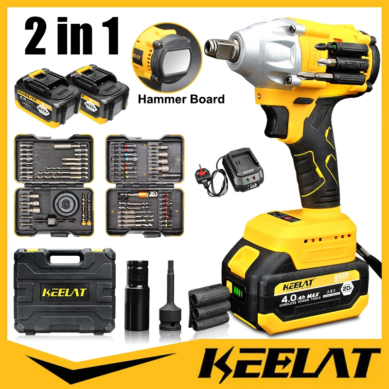KEELAT 380N.M Electric Cordless Impact Wrench 20V Battery Heavy Duty ...