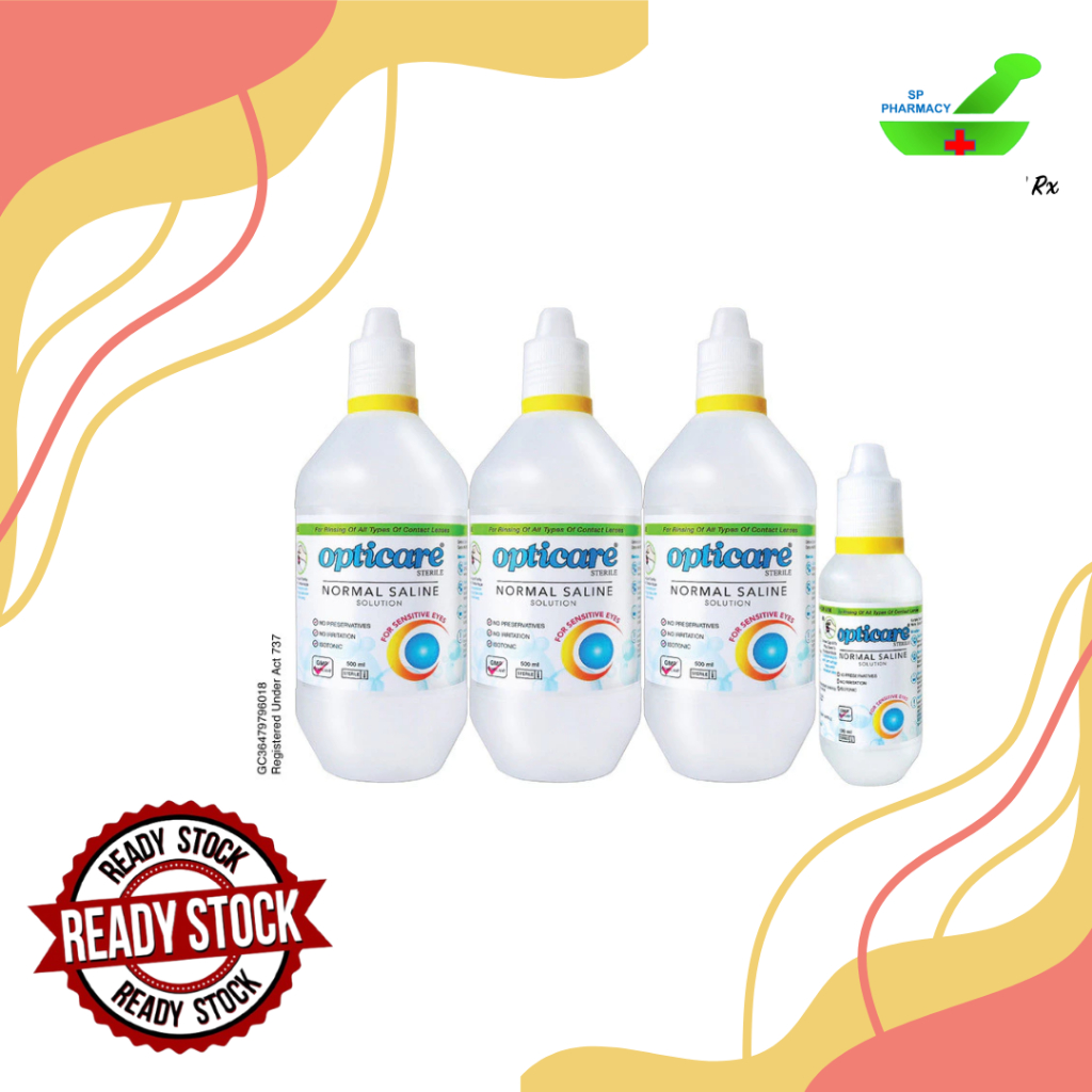 OPTICARE NORMAL SALINE SOLUTION 500ML(3 BOTTLE) + 120ML (1 BOTTLE) EXP ...