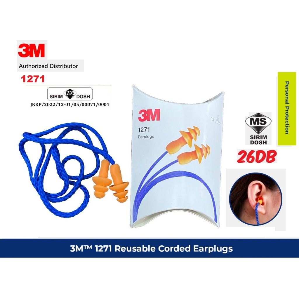 3M™ 1271 Corded Reusable Earplug 26dB (Pillow Pack) | Shopee Malaysia