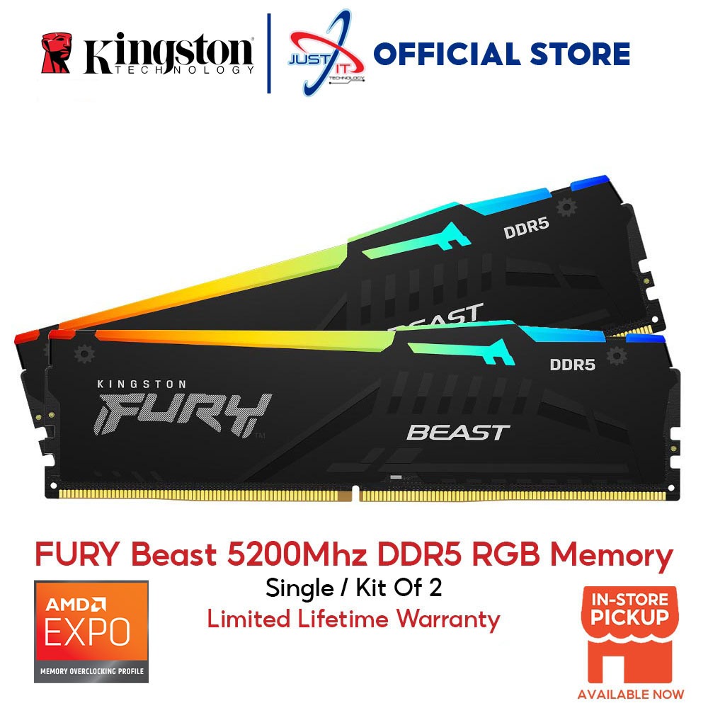 Kingston FURY Beast RGB DDR5 (5200MHz/6000MHz) CL36 Desktop PC Gaming Memory DIMM RAM - (8GB ...