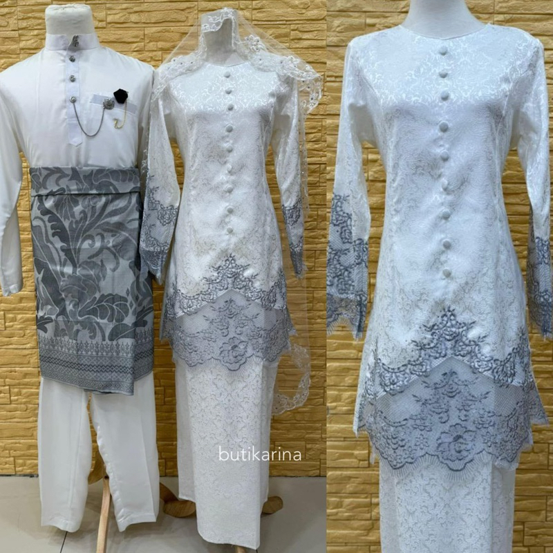 BAJU KURUNG MODEN NIKAH PUTIH OFFWHITE PREMIUM ARISA | SET COUPLE ...