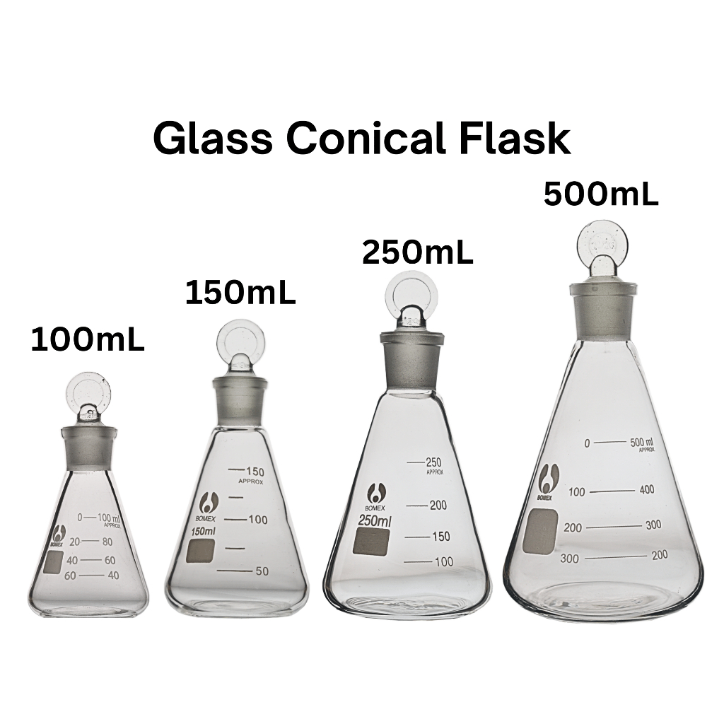 Glass Conical Flask with Stopper Erlenmeyer Flask Titration Flask Kelalang Kon Kaca Gelas 100 ...
