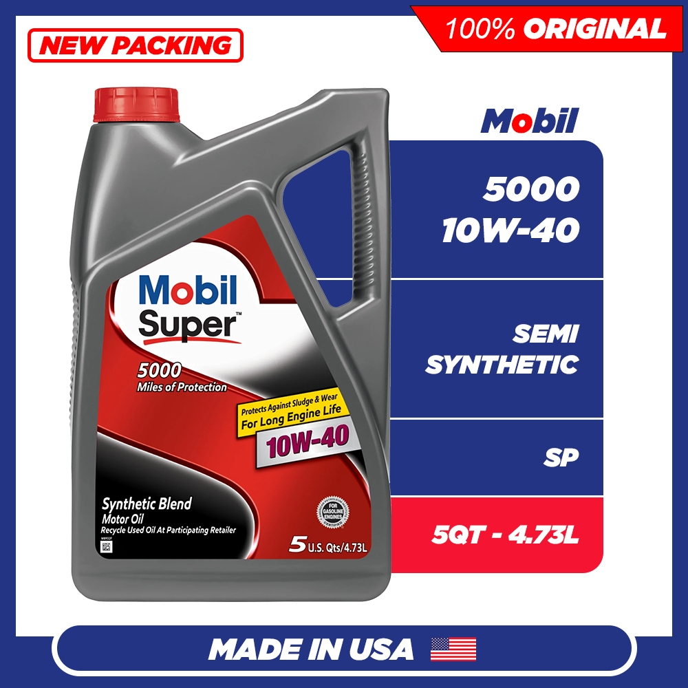 (USA) MOBIL SUPER 5000 10W40 SP Semi Synthetic Engine Oil (4.73L ...