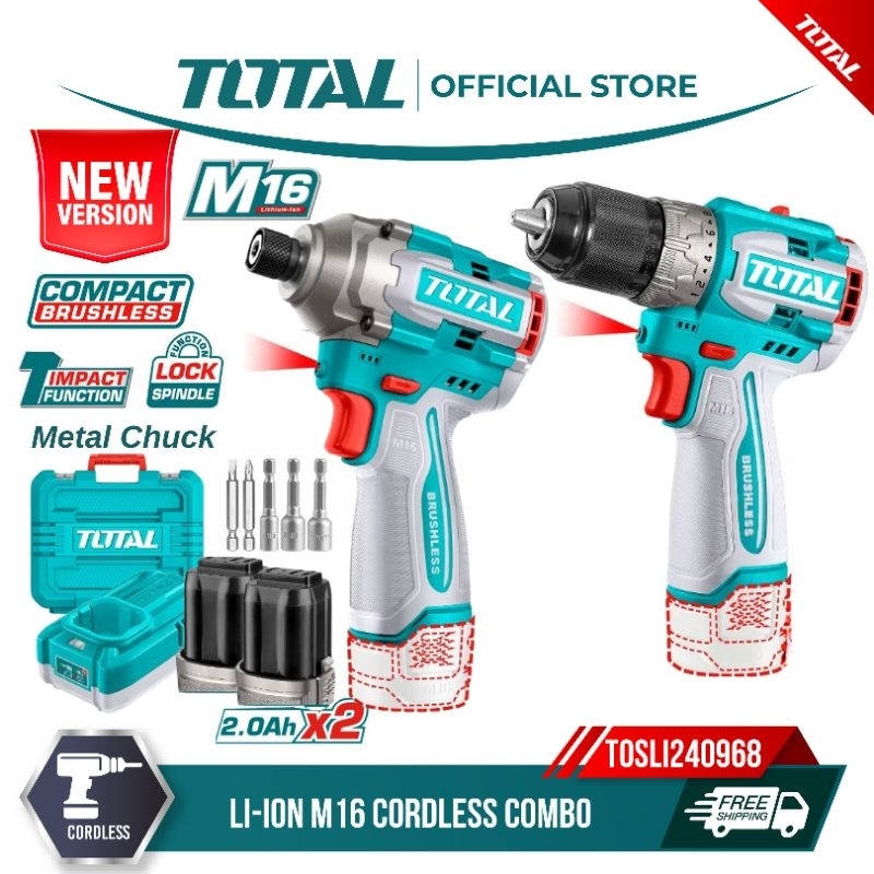 Total Li-ion ion M16 Cordless 2 Pcs Combo Impact Drill + Impact Driver TOSLI240968 | Shopee Malaysia