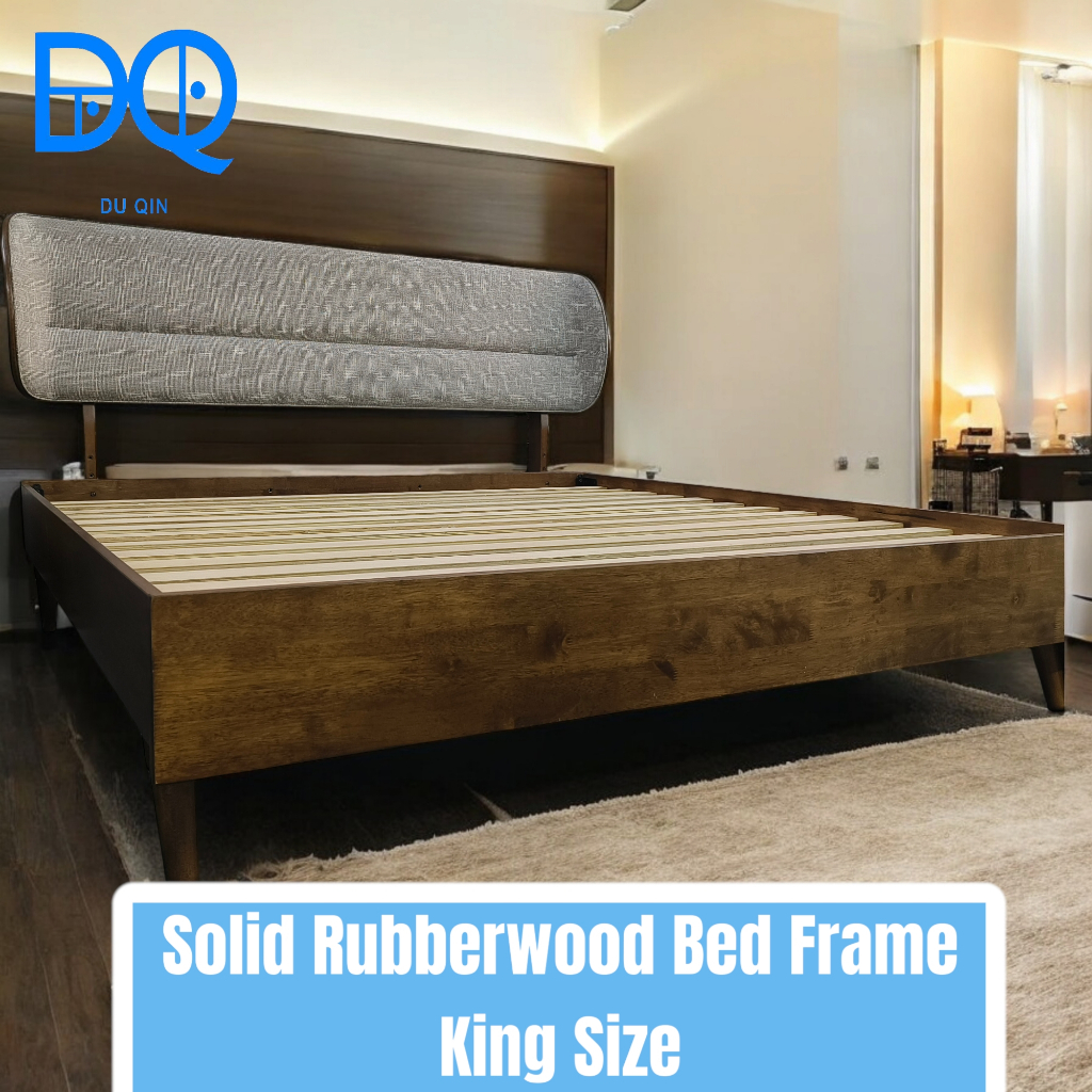 Du Qin Solid Wood King Size Bedframe Bed Frame with Cushion Curve ...