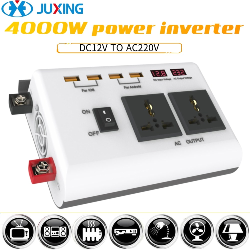 JUXING 4000W Power Inverter Converter DC12V to AC220V, With 2 Universal ...