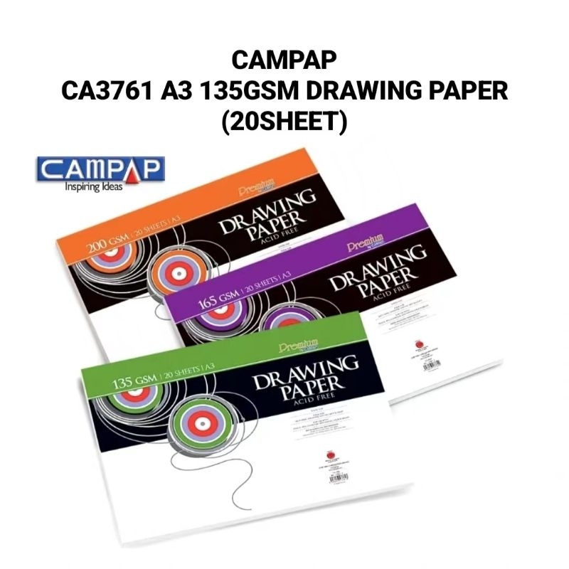 (2PCS) CAMPAP CA3761 Drawing Paper | A3 | 135GSM | 20SHEET | 图画纸 X 2PCS ...