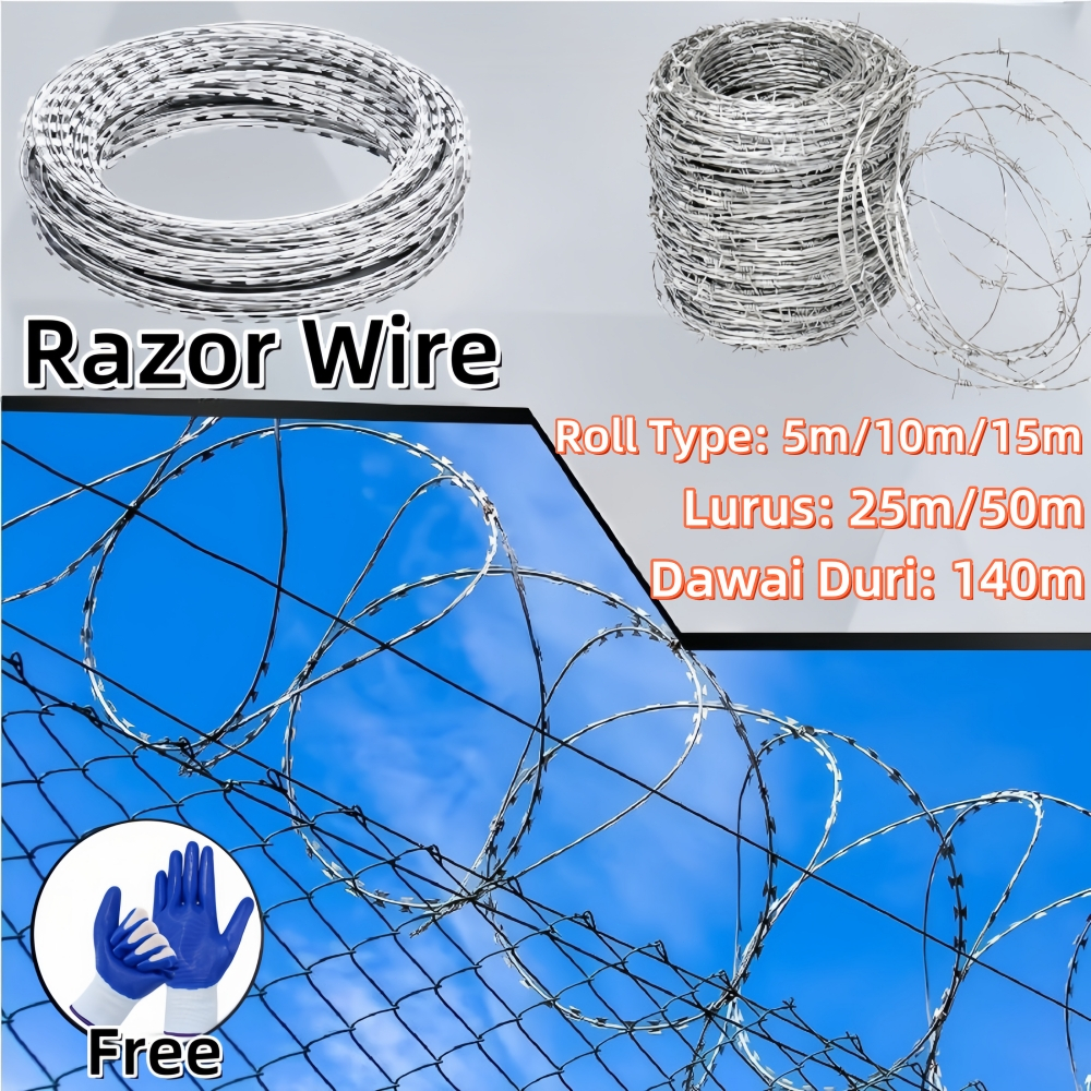 Razor Barbed Wire 10m 50m 140m Razor Wire Penjara Galvanized Razor ...