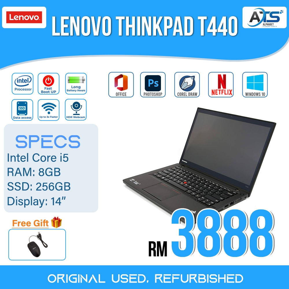 LENOVO THINKPAD T440 ULTRABOOK - CORE i5 4TH GEN/ 8GB/ 240 GB SSD/ WINDOWS 10 PRO [Refurbished ...