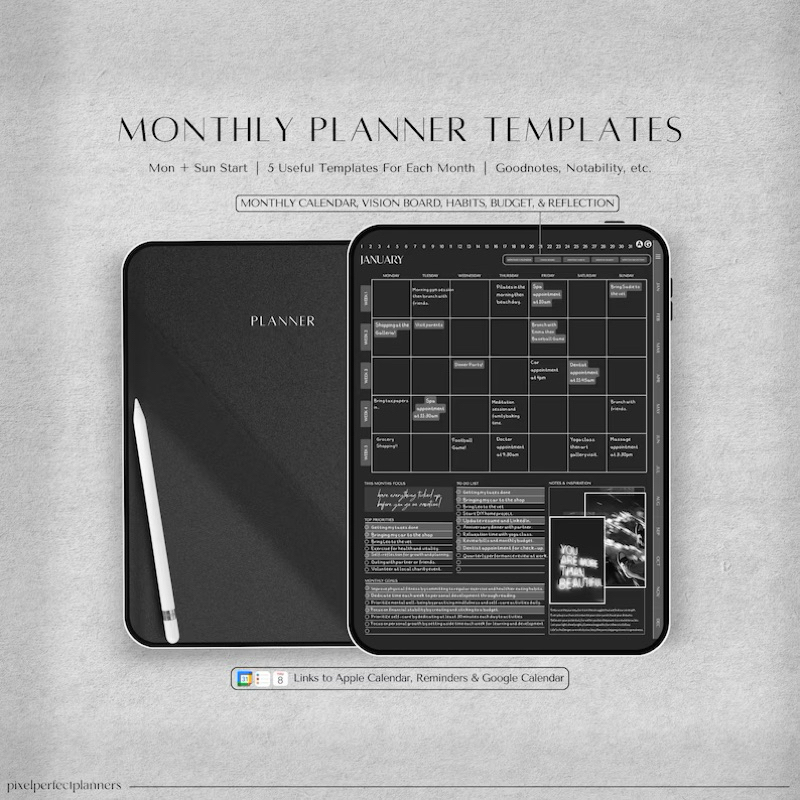 Digital Planner - Undated GoodNotes & iPad Layouts 🖤 Daily, Weekly ...