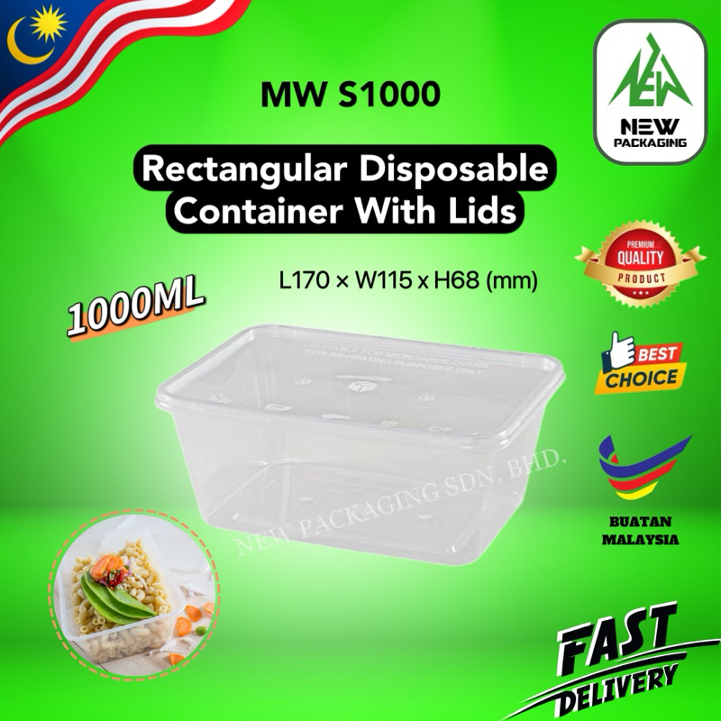 MW-S1000 Rectangular Plastic Food Container with Lids 1000ML [10/50Sets ...
