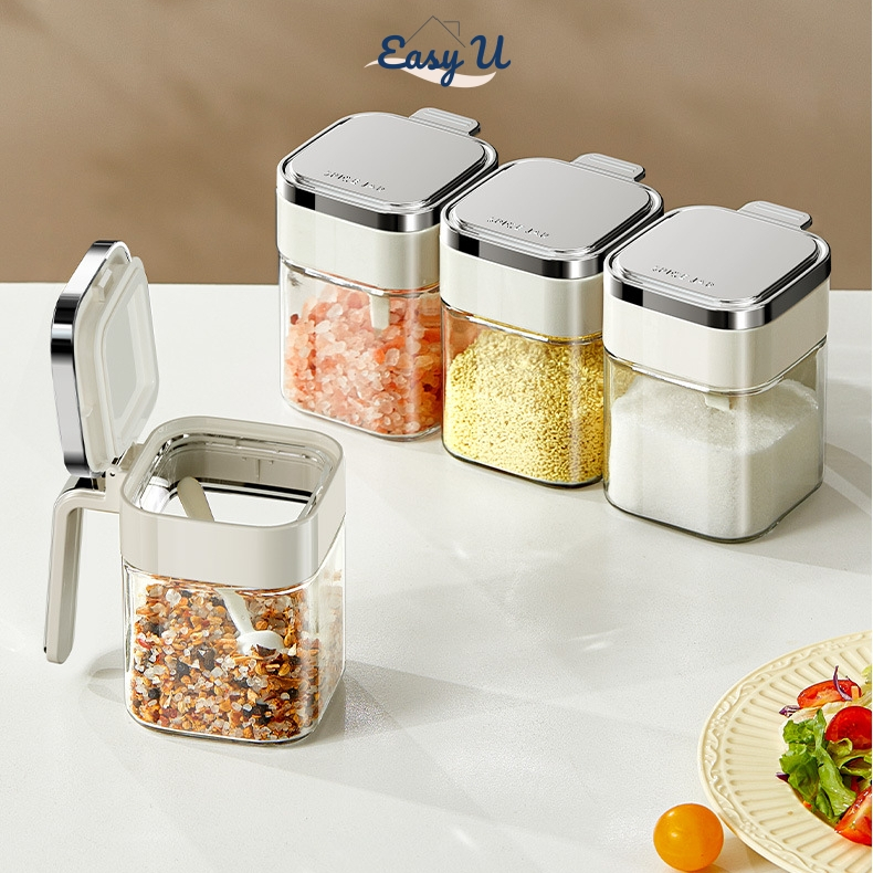 380ml Square Sealed Seasoning Jar | Airtight Salt MSG Jar Moisture ...