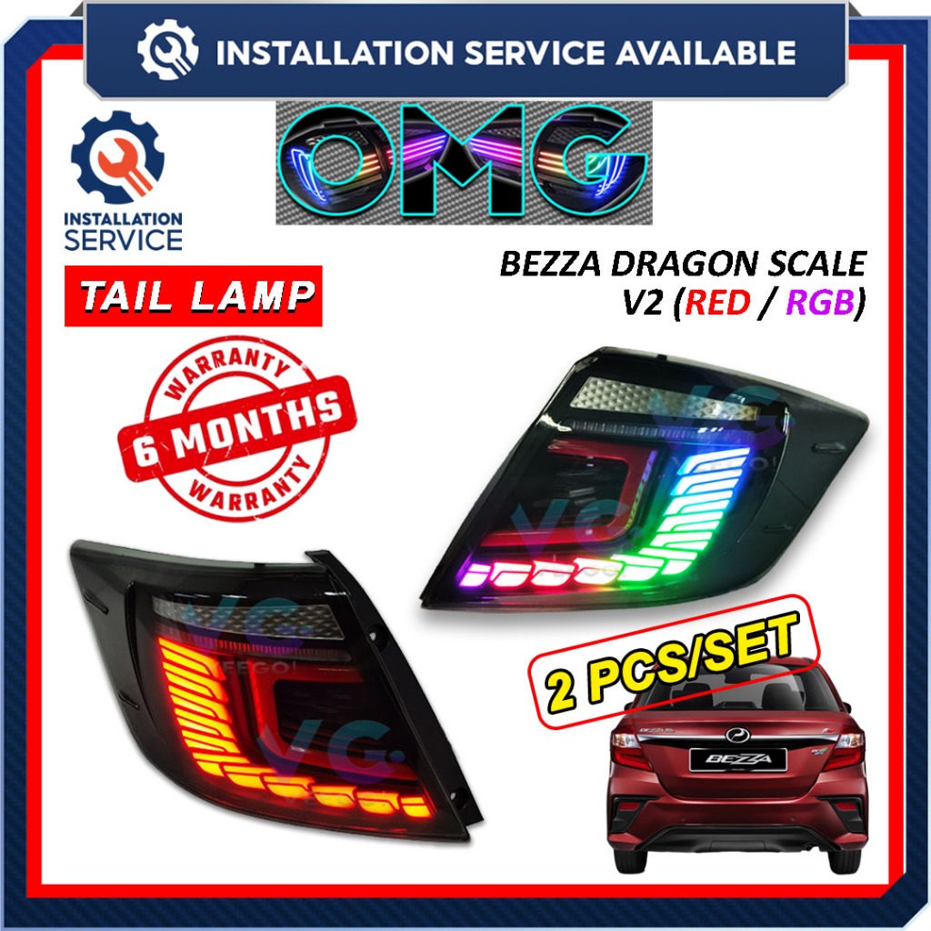 Perodua Bezza 2016 - 2025 V2 RED / RGB Dragon Scale Dynamic Tail Lamp ...