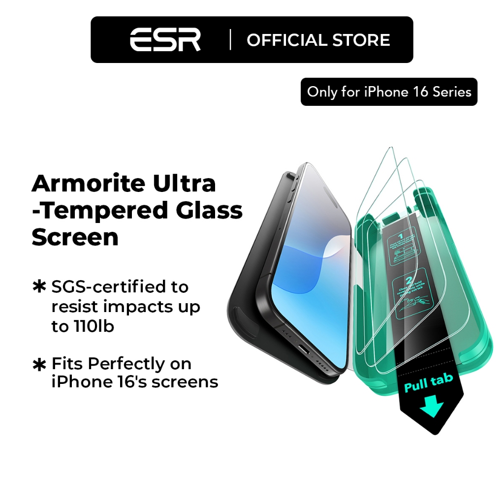 ESR Armorite Ultra-Tempered Glass Screen Protector for iPhone 16 Series ...
