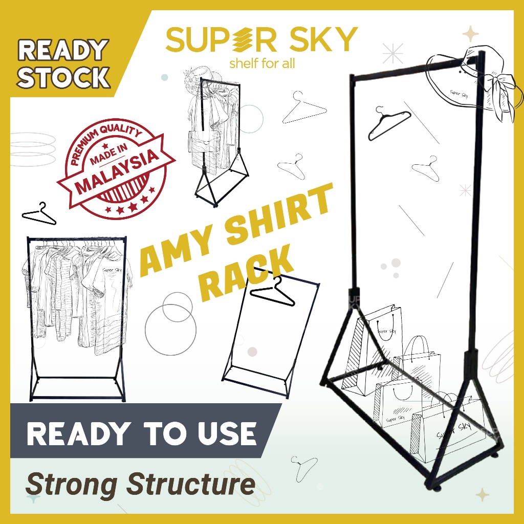 AMY SHIRT RACK Open Concept Storage Clothing Rail for Clothes or Shawls ...