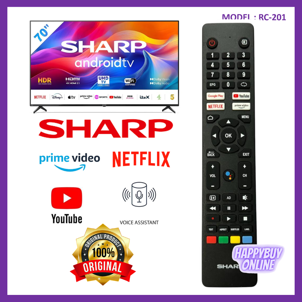Suitable Sharp Android Smart TV EK2X Remote Control RC-201 Voice ...