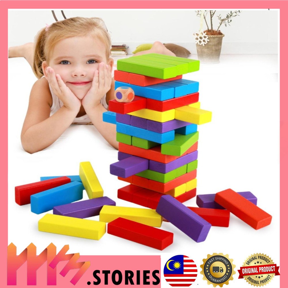 MM Stories 54pcs Wooden Number / Color Stacko Block Bricks Tumbling ...