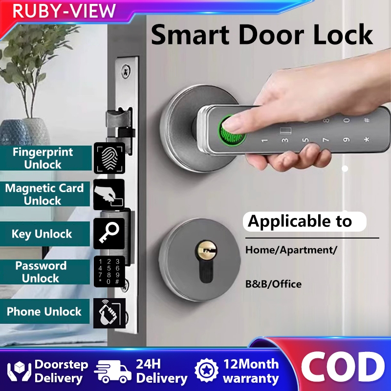 RUBY Door Lock Digital Door Handle Fingerprint Smart Unlock Aluminum ...