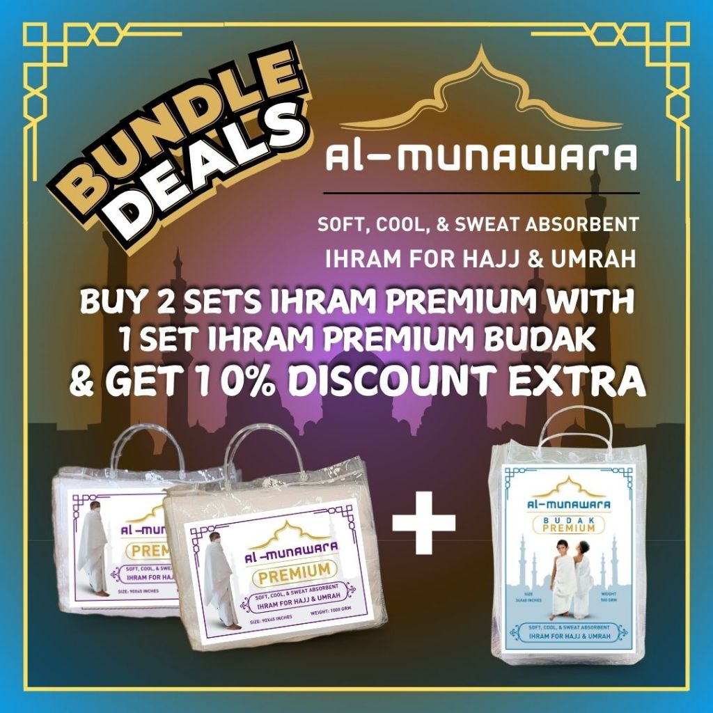 KAIN IHRAM LELAKI - 2 Sets Ihram Dewasa 1000g + 1 Set Ihram Budak 500g ...