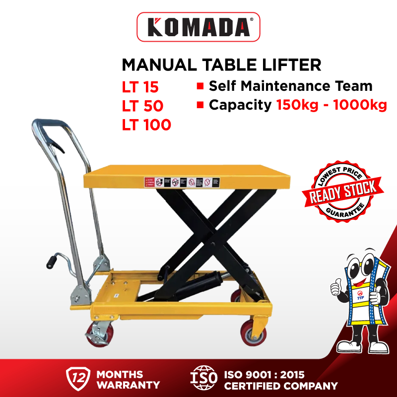 KOMADA™ Manual Table Lifter | 150KG/500KG/1000KG | Compact Hydraulic Lift Table | Mobile Work ...
