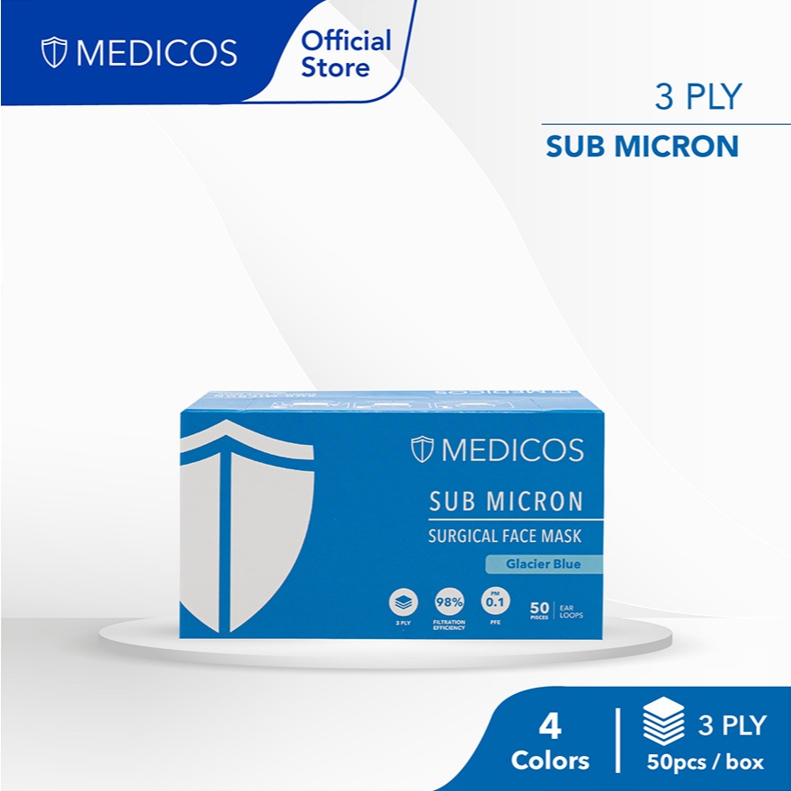 Medicos 3ply Sub Micron Surgical Face Mask - Assorted Colour (1 Box ...
