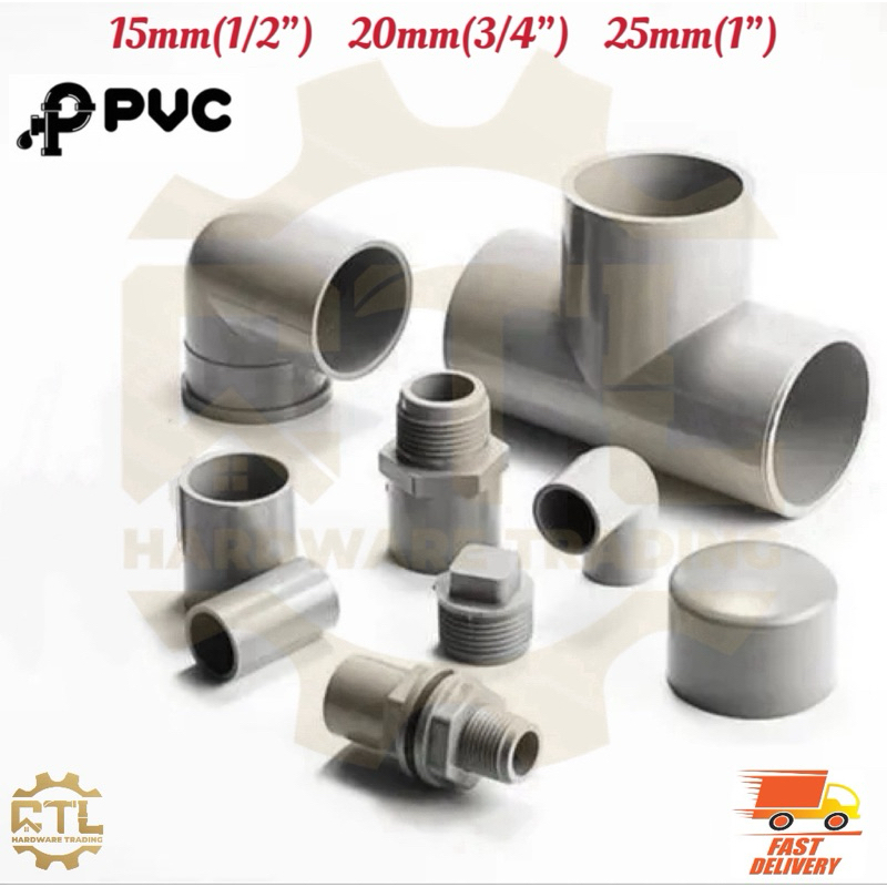 15mm~25mm PVC Fitting Connector Elbow / Tee / Socket / End Cap / Plug ...