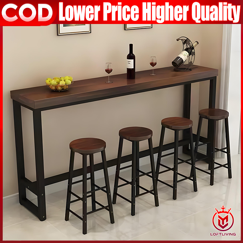 LOFT-180cm Long Bar Table With High Bar Stool Set Home Balcony Coffee ...