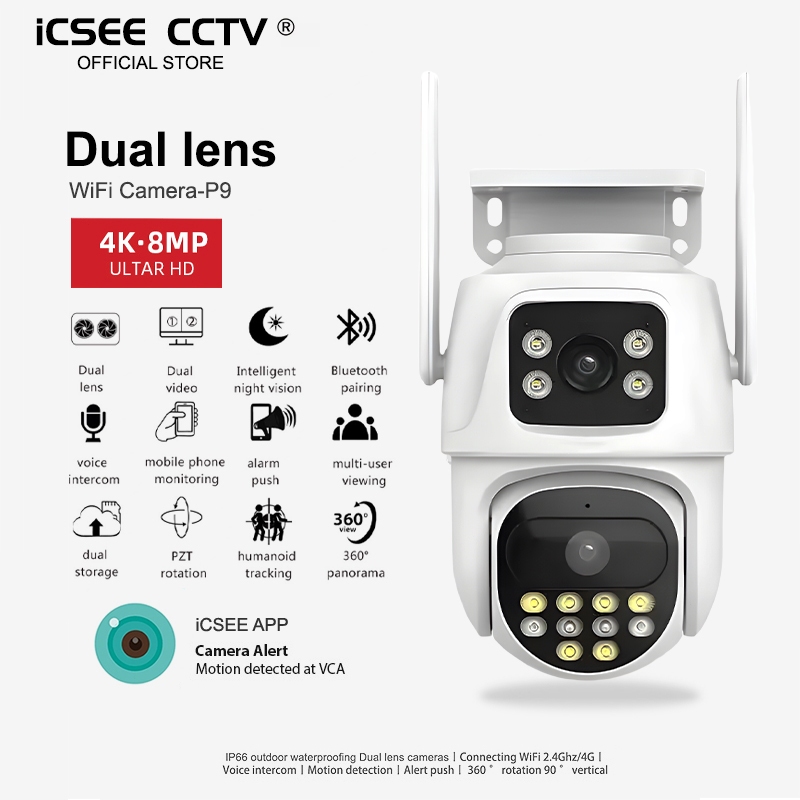 ICSEE CCTV Outdoor P9 Dual Camera 1080P Wifi Connect To Cellphone Dual ...