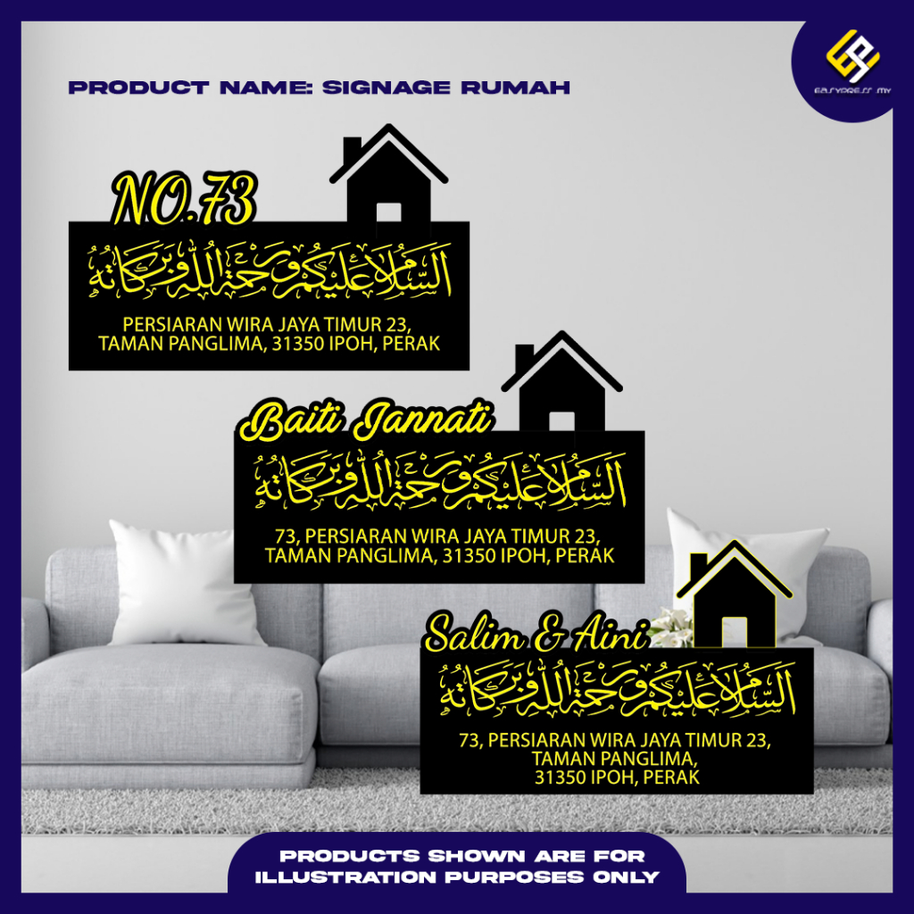 Custom Nombor Plate Rumah No Plat Alamat Rumah 1 Layer Acrylic Double ...