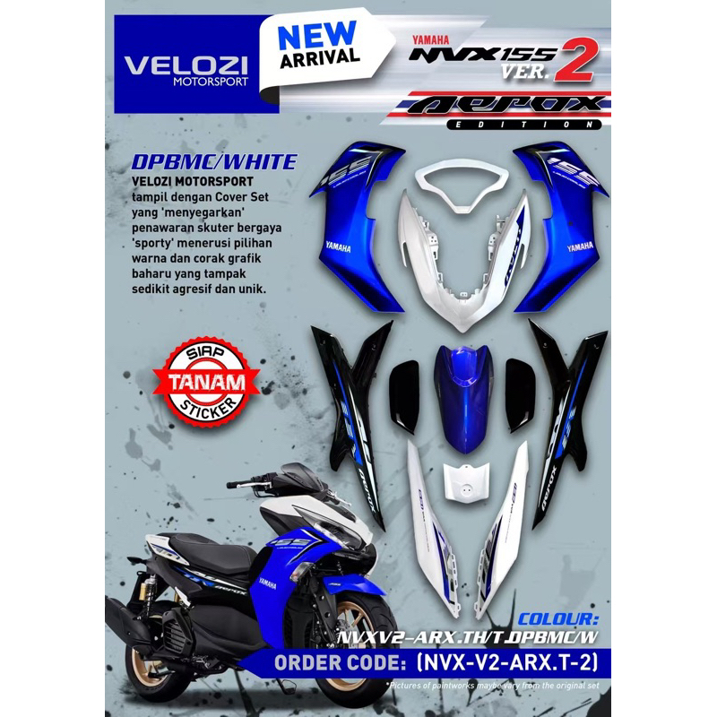 VELOZI COVER SET CUSTOM YAMAHA NVX V2 AEROX BLUE-WHITE 💙（SIAP TANAM ...