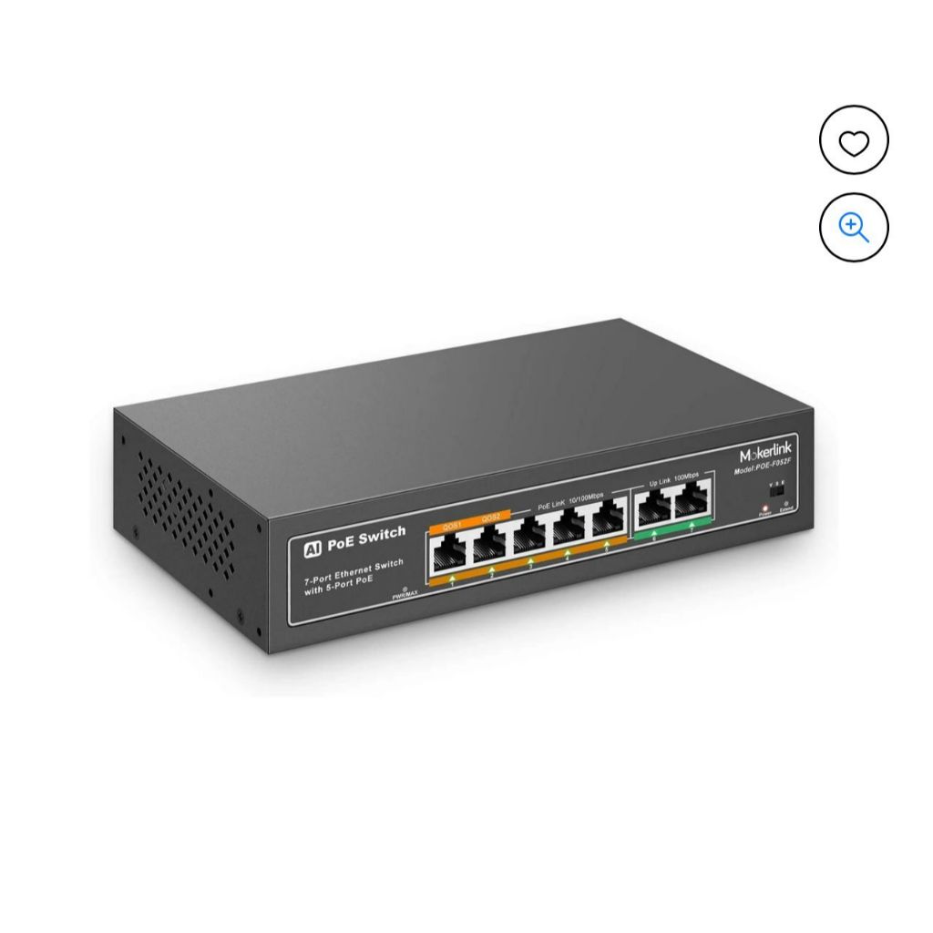 MokerLink 7 Port PoE Switch with 5 PoE+ Port, 2 Uplink, 78W AI ...