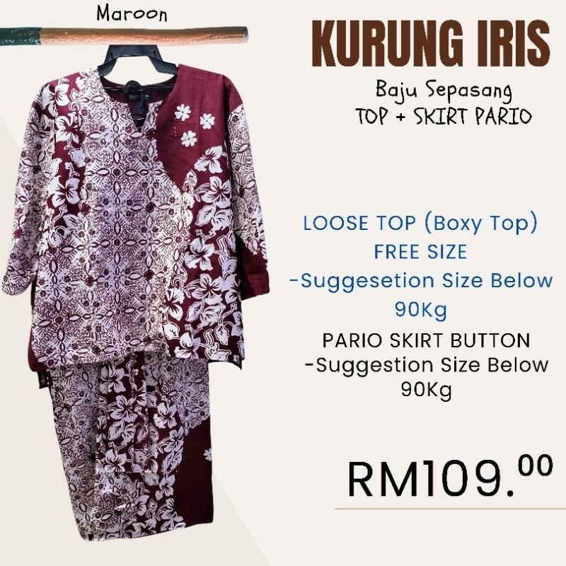 KURUNG IRIS BAGGY TOP + PARIO INSTANT WITH BUTTON | Shopee Malaysia