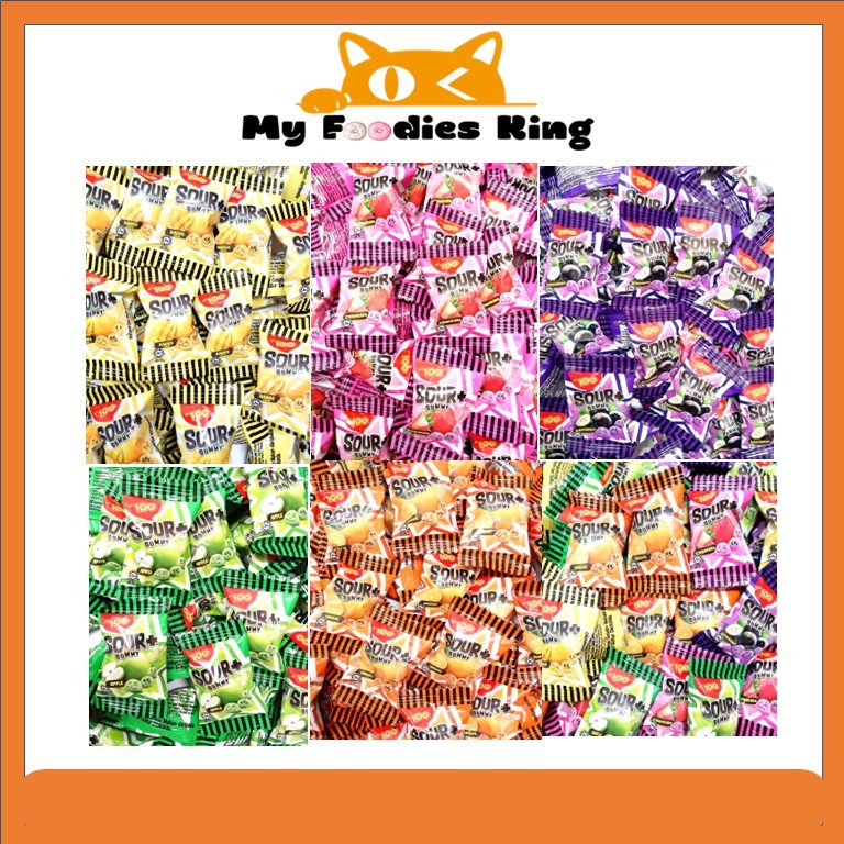 Lot 100 Sour + Assorted Fruit Gummy 15pcs Gula-gula Strawberry ...