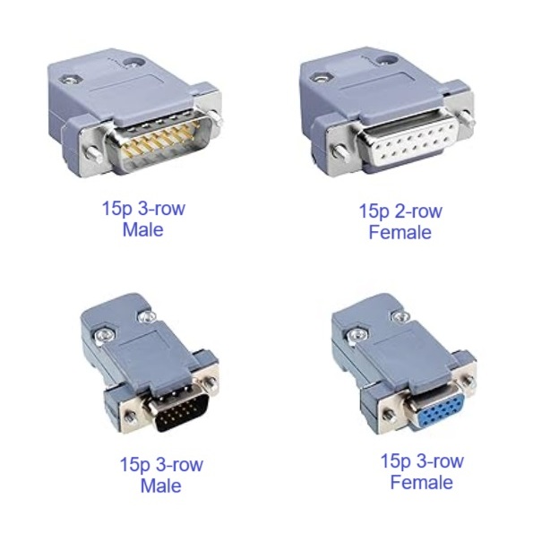 DB15 2-Row or 3-Row DSub 15p Solder Connector Kit Plastic Hood Casing ...