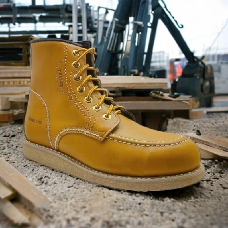 Police Industrial Moe Toe Mid Cut Lace-Up Two-Tone Premium Full Leather ...