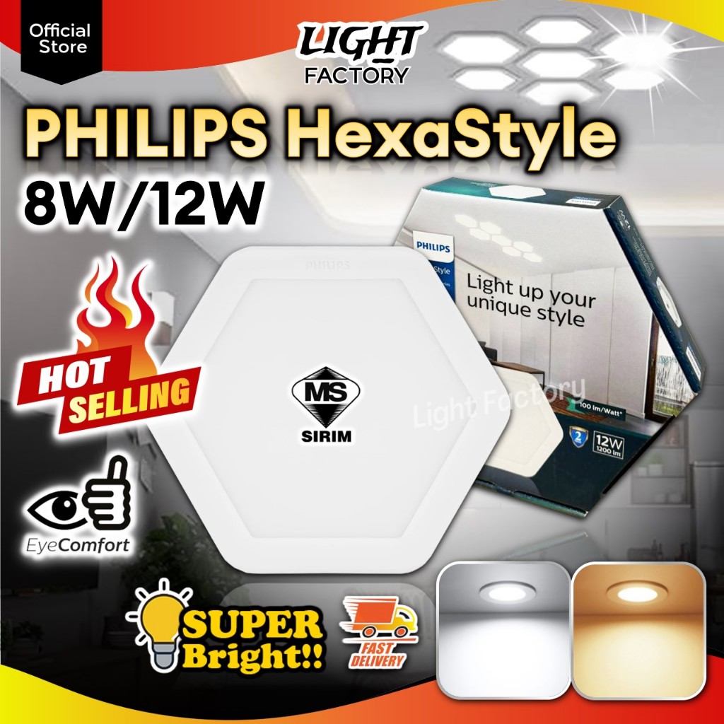 🔥NEW🔥PHILIPS Hexastyle Recessed Downlight 4''8W / 6''12W LED Ceiling ...